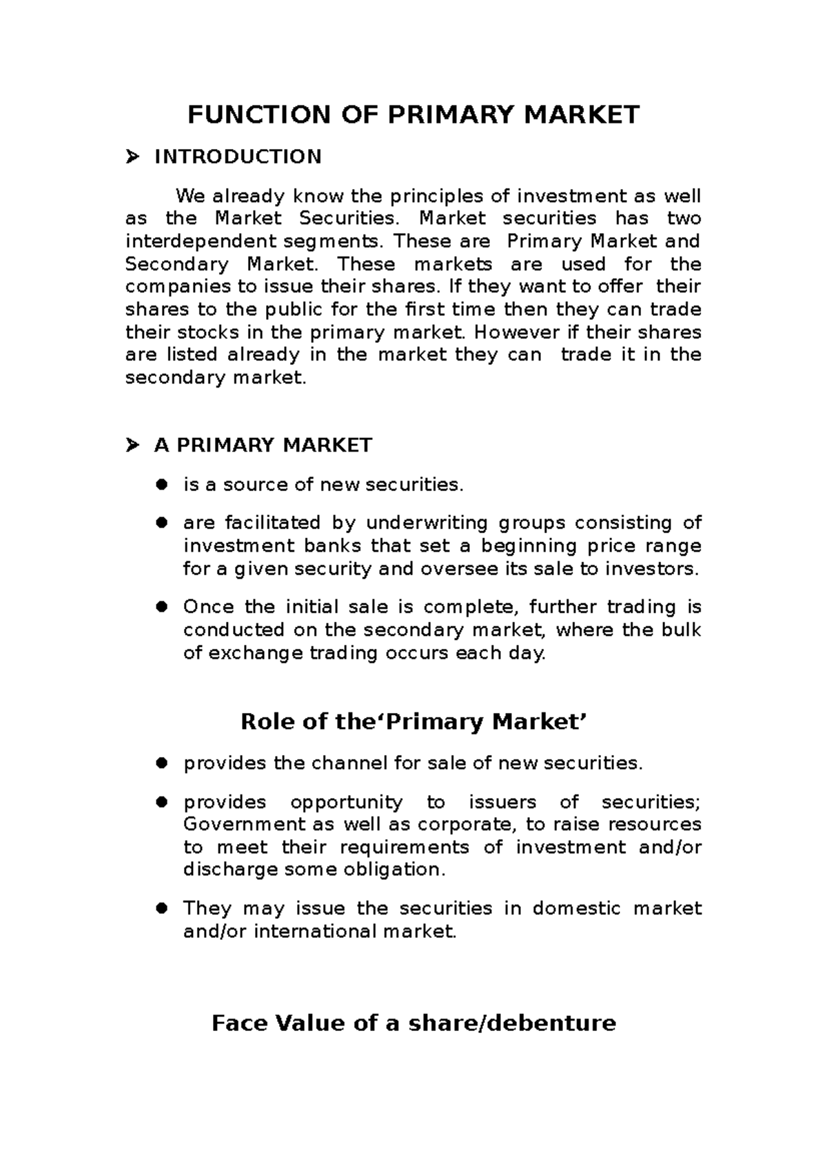 Function of Primary Market: Overview and Key Aspects - Studocu