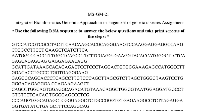 Genetics Project 1: Integrated Bioinformatics in Genetic Disease Management - Studocu