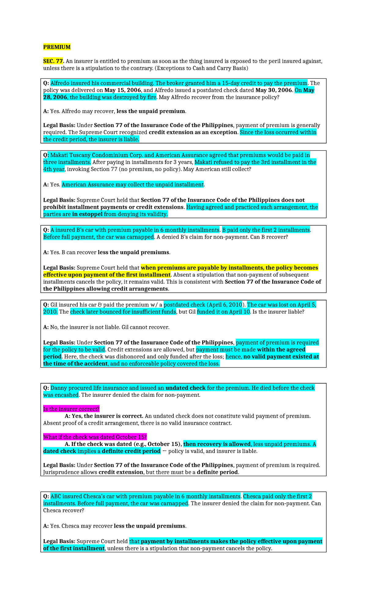 Insurance Midterm Reviewer: Key Concepts and Case Studies - Studocu