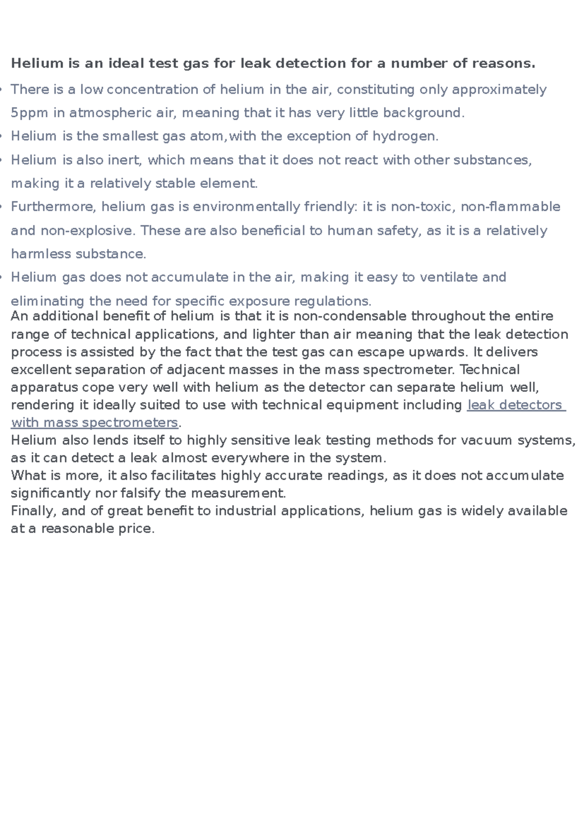 Helium as an Ideal Test Gas for Leak Detection Applications - Studocu