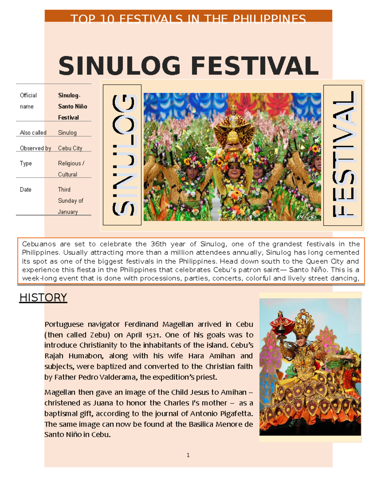 Sinulog Festival - FG - Word Formatting - SINULOG FESTIVAL HISTORY ...
