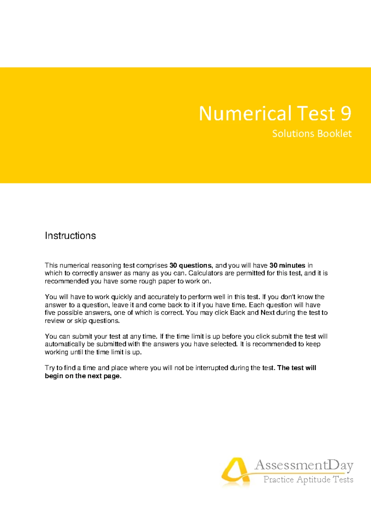 Numerical Reasoning Test 1 Solutions Booklet (AssessmentDay) - Studocu