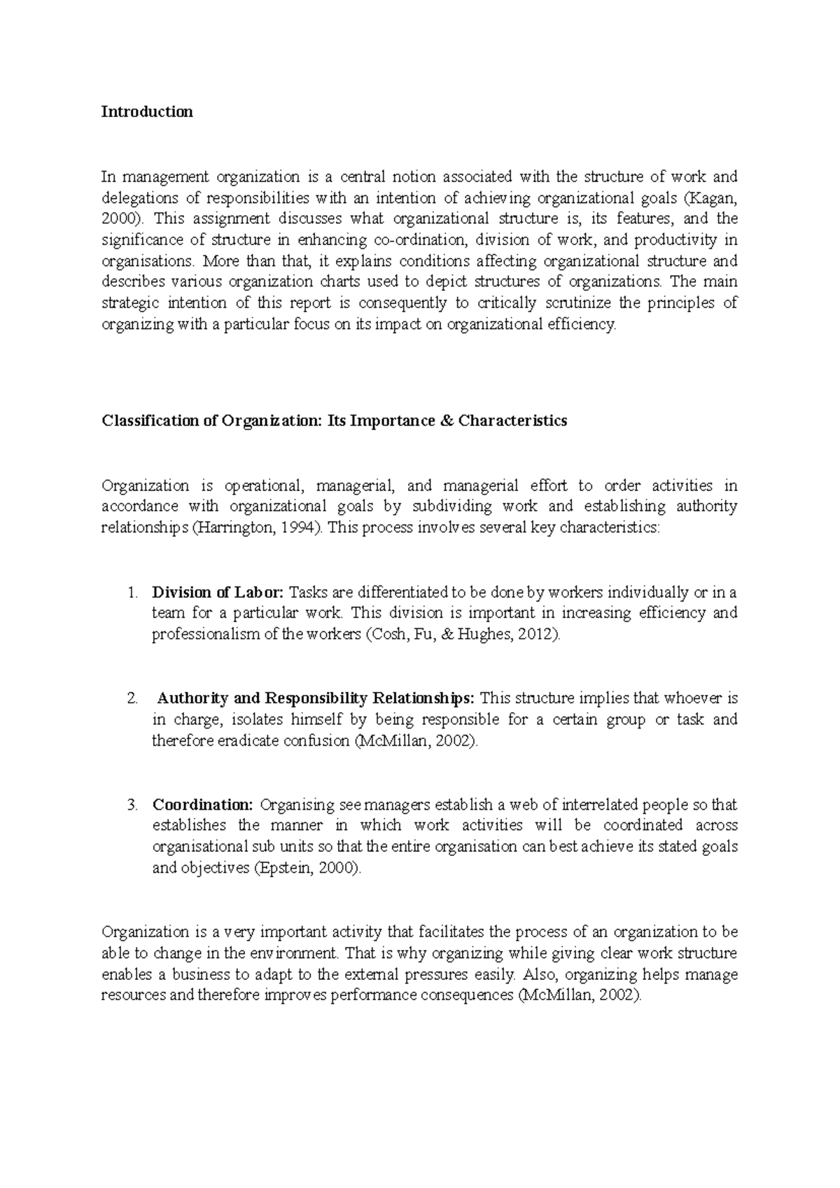 Organizational Structure: Features & Importance - Week 5 Assignment ...