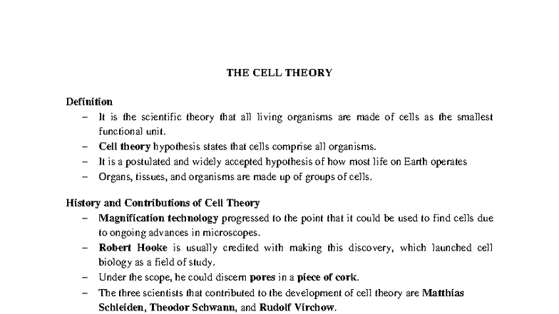 Lecture 1: Understanding the Cell Theory and Its Foundations - Studocu