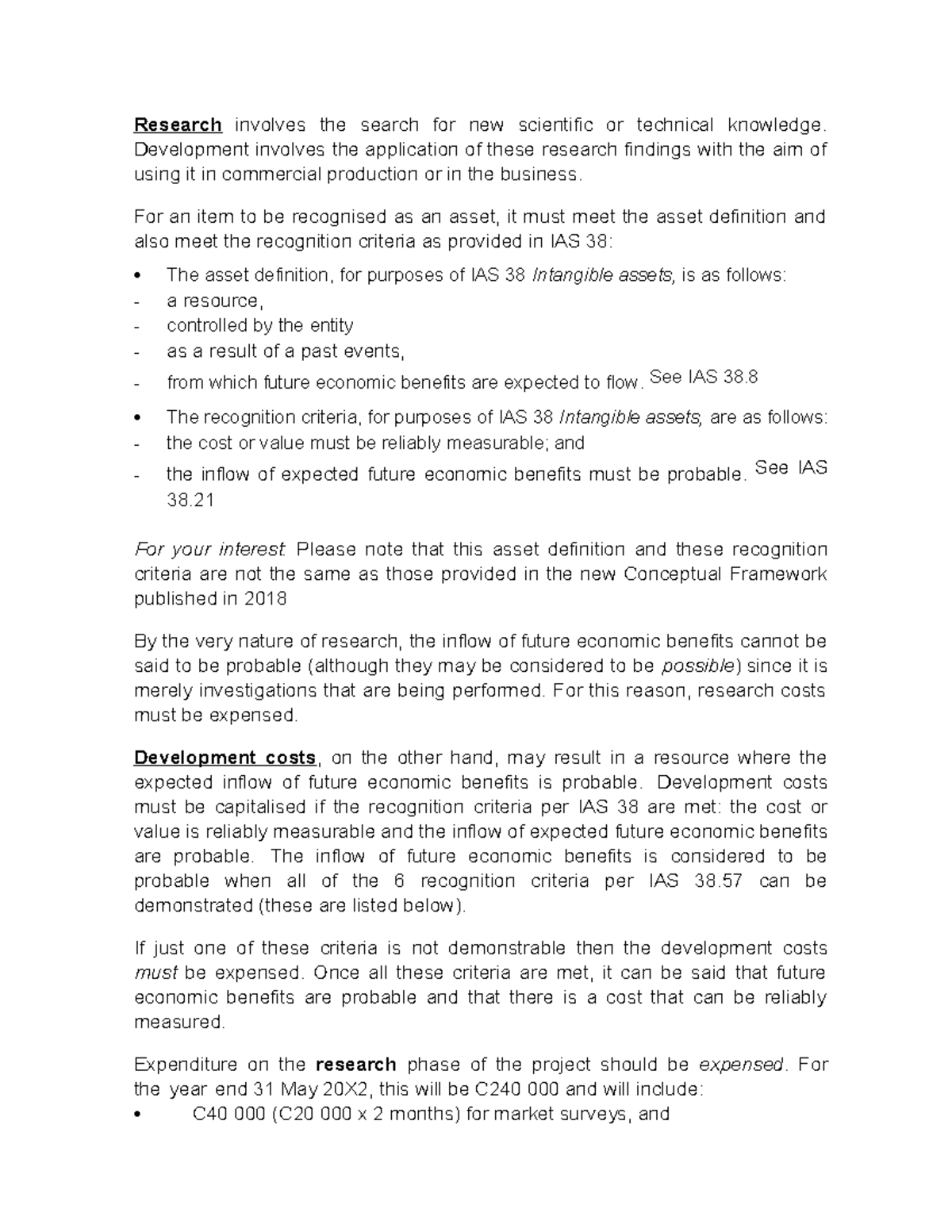 IAS 38 Intangible Assets: Research vs. Development Costs - Class S ...