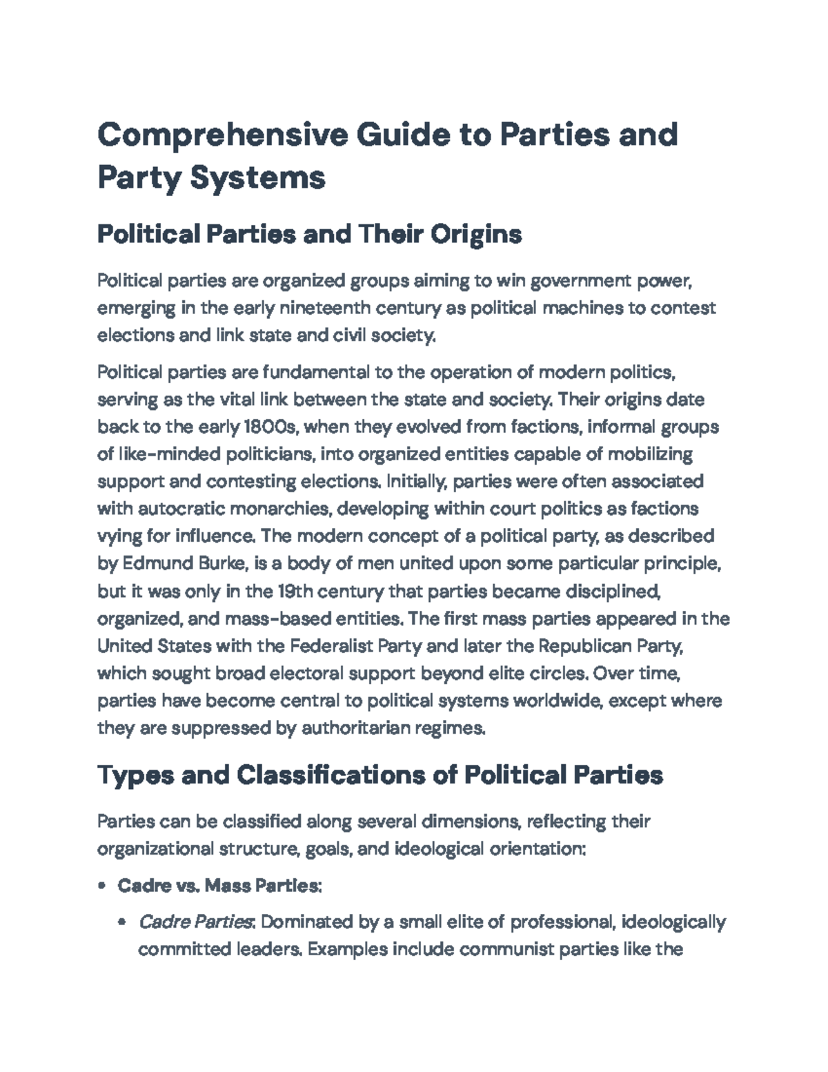 Comprehensive Overview of Political Parties & Systems Analysis (POL 101 ...