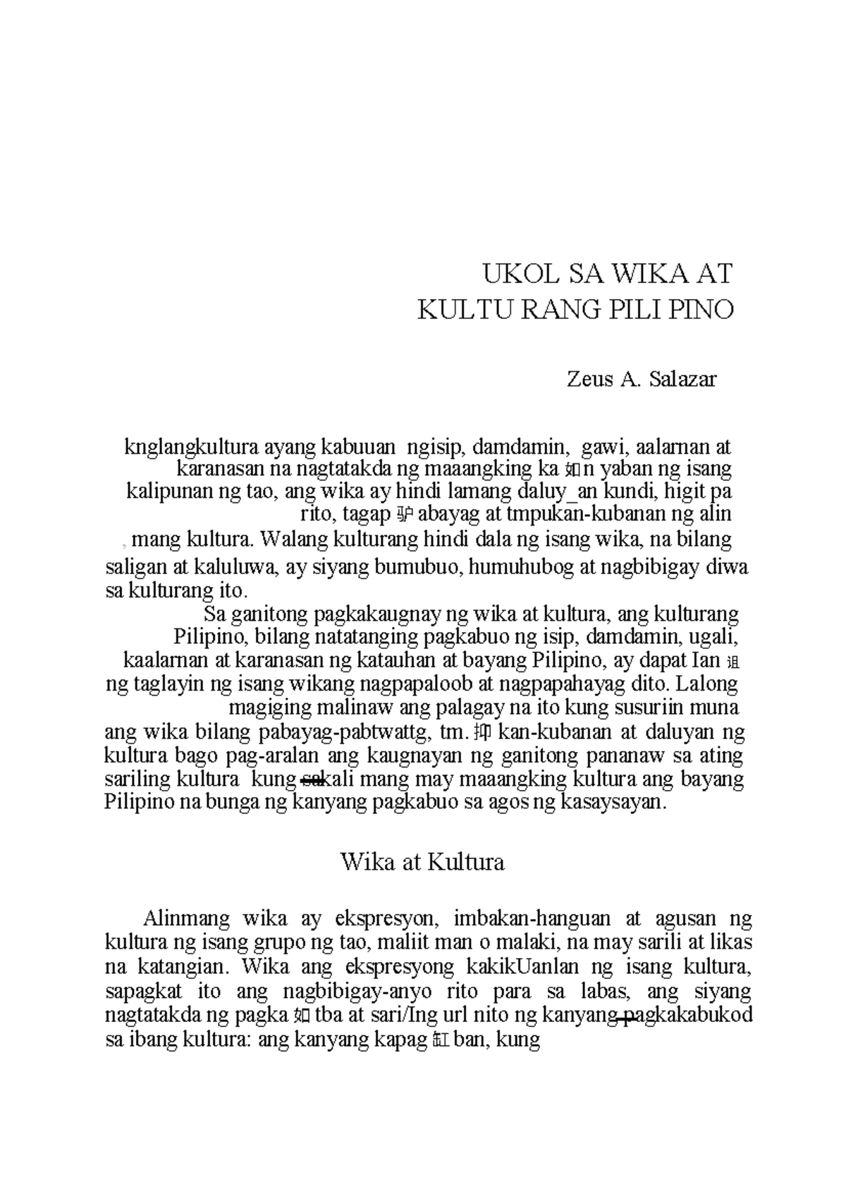 UKOL SA WIKA AT KULTURANG PILIPINO: Isang Pag-aaral at Pagsusuri - Studocu