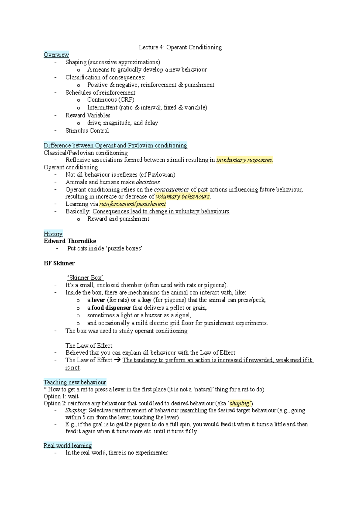 Lecture 4: Overview of Operant Conditioning Techniques and Concepts ...
