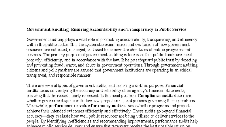 Government Auditing: Promoting Accountability & Transparency in Public ...