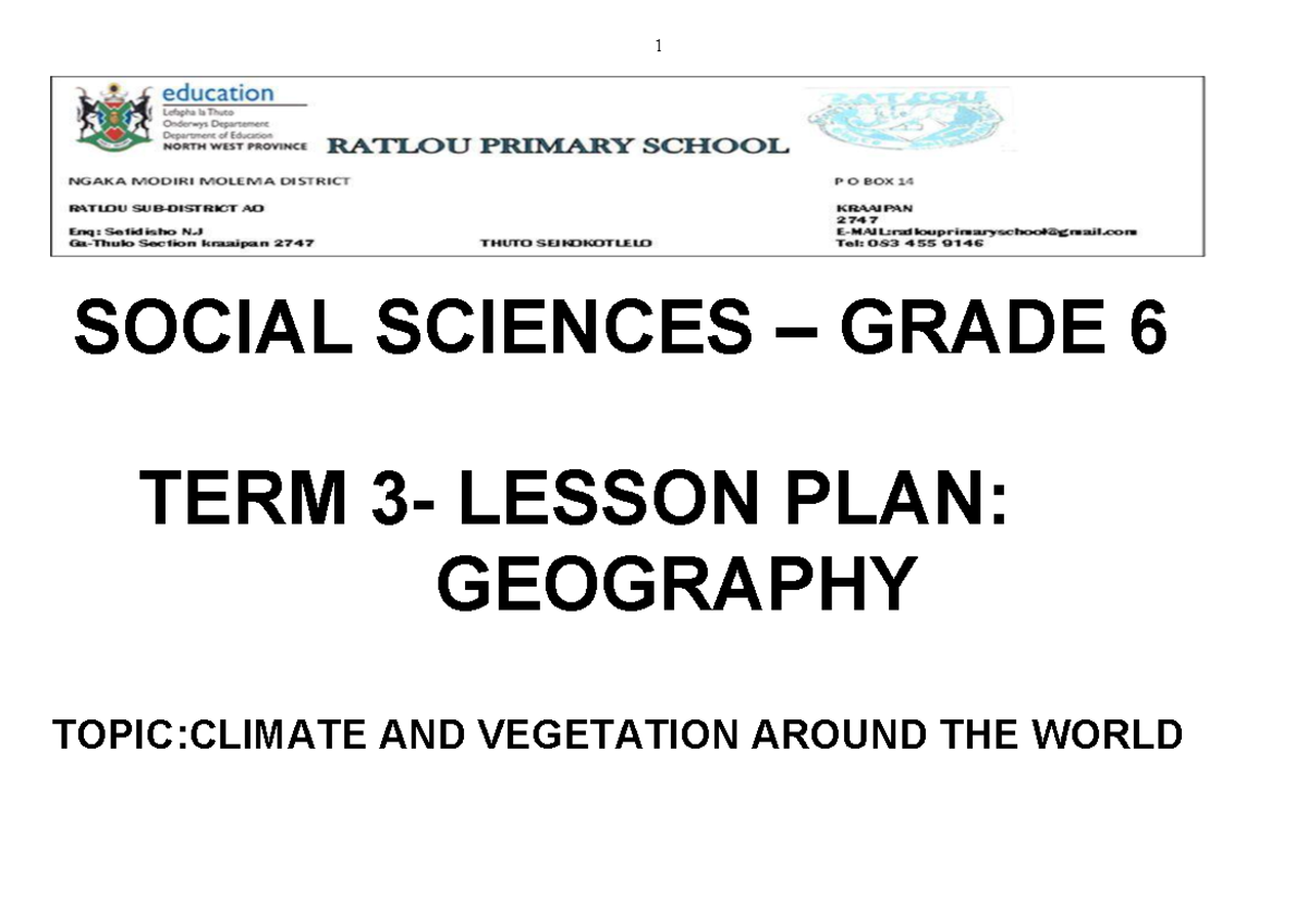 Grade 6 Social Sciences Term 3 Lesson Plans: Climate & Vegetation - Studocu