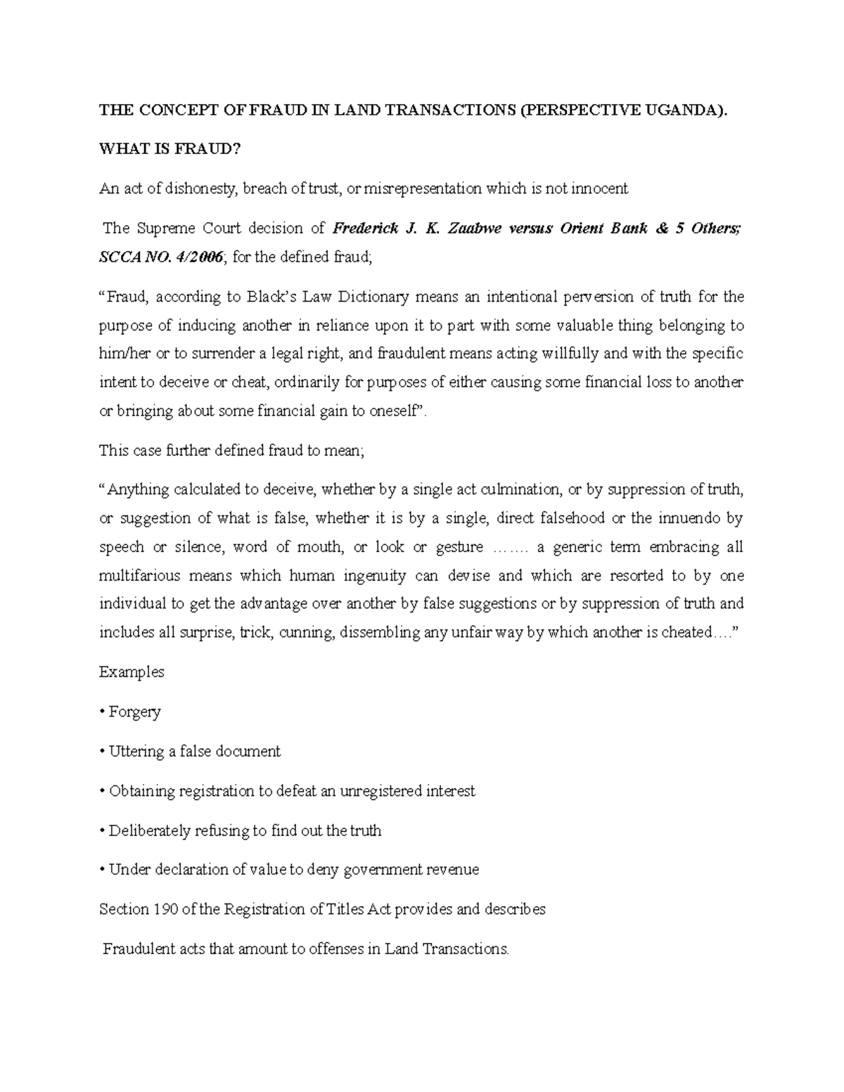 THE Concept OF Fraud IN LAND Transactions - THE CONCEPT OF FRAUD IN ...