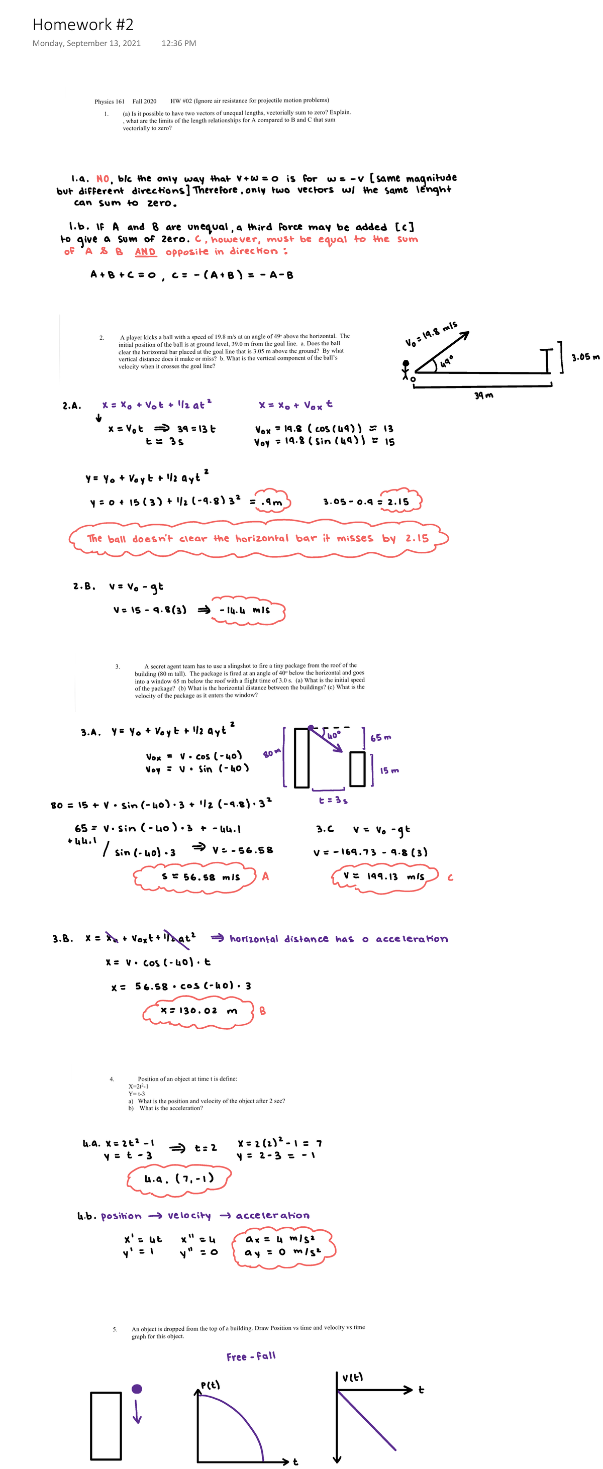 Physics 161 Homework 2: Projectile Motion and Vector Analysis - Studocu