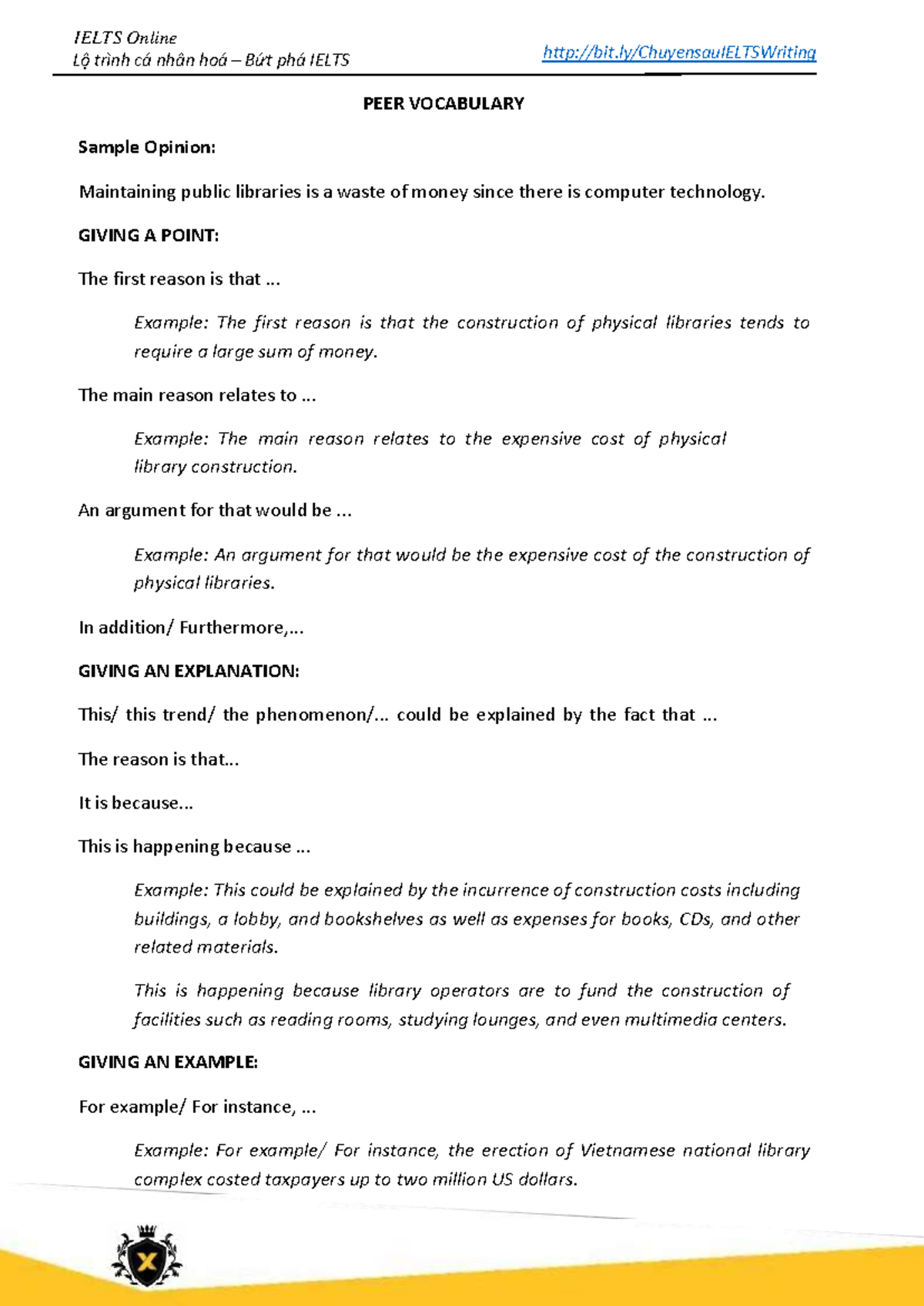 IELTS PEER Vocabulary: Opinion on Public Libraries vs. Technology - Studocu