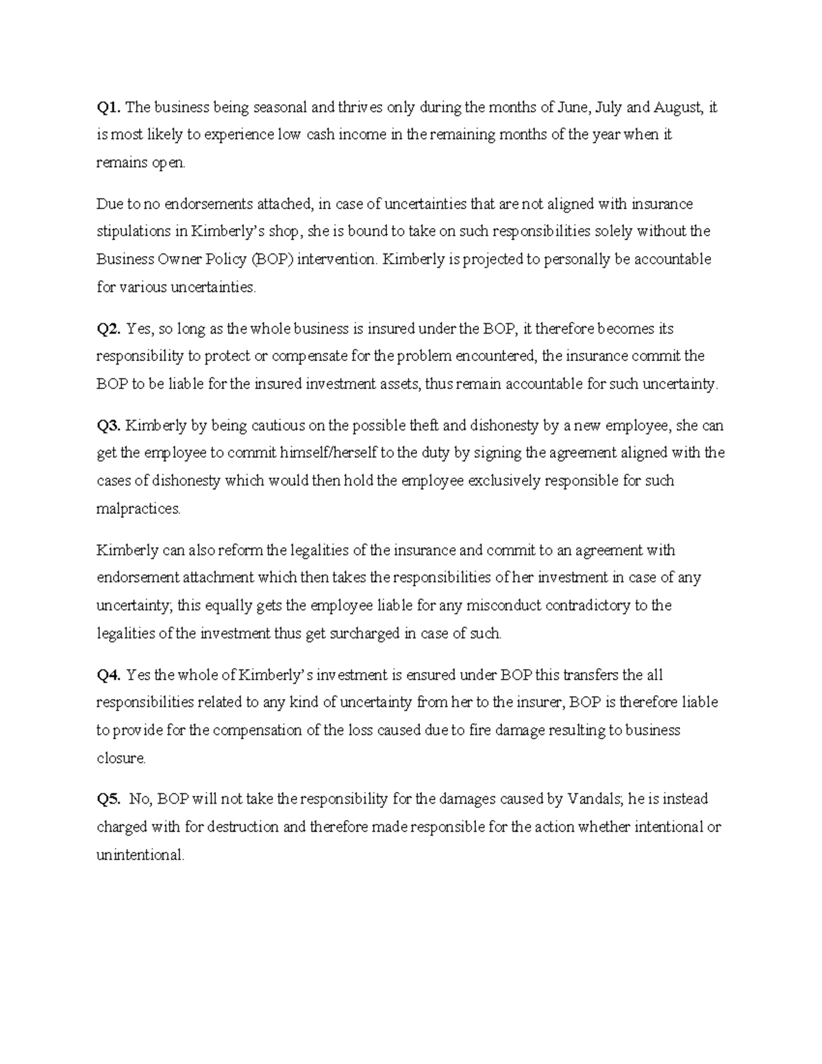 Business Owners Policy (BOP) Insights & Liability Considerations - Studocu