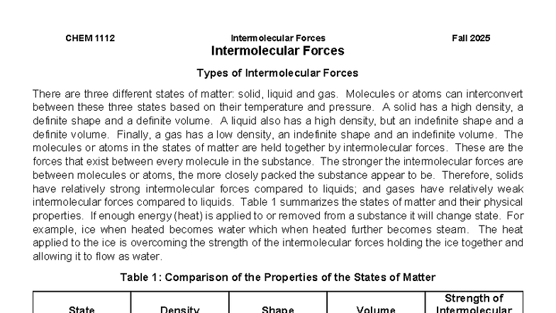 CHEM 2025 Intermolecular Forces Overview and Types - Studocu