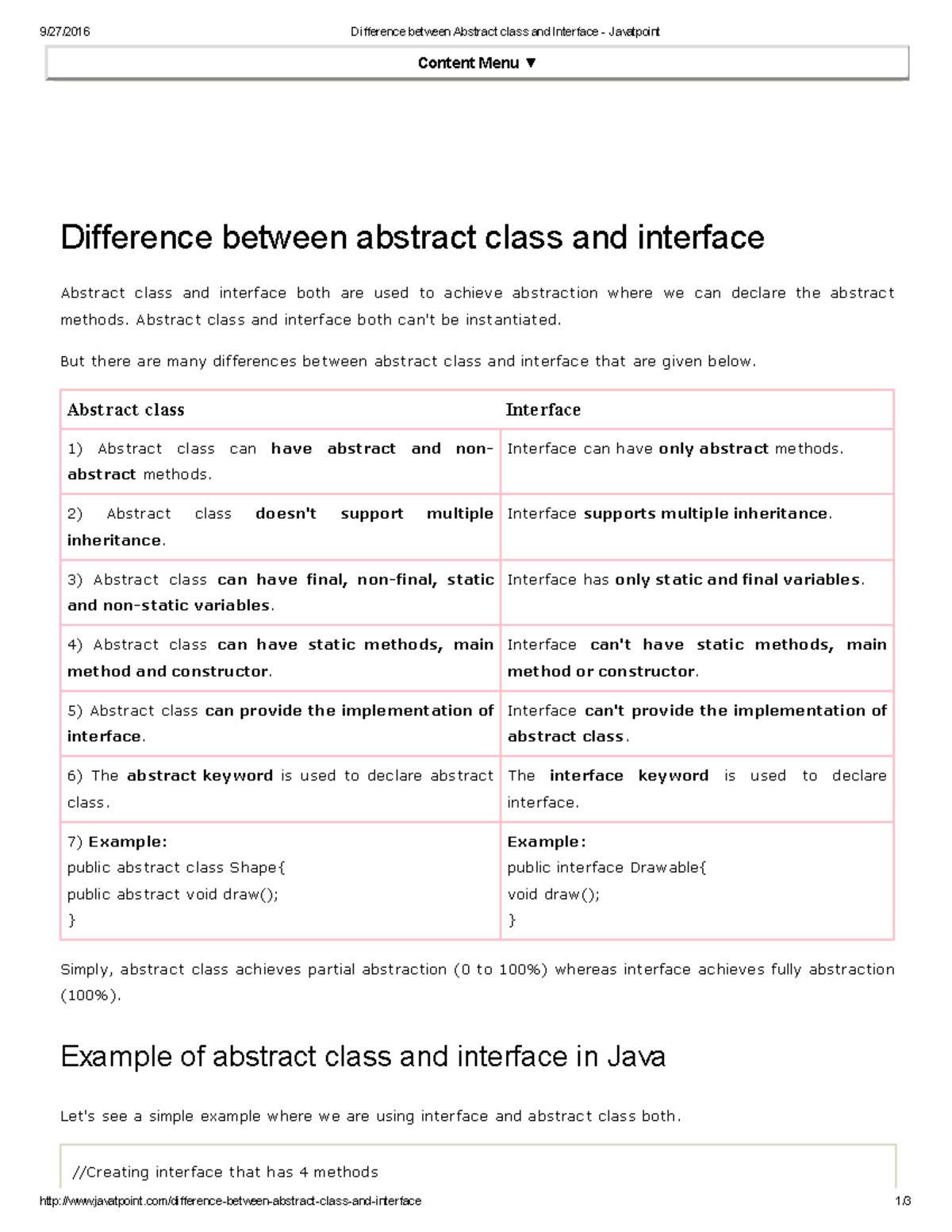 Difference Between Abstract Class and Interface - Java Concepts - Studocu