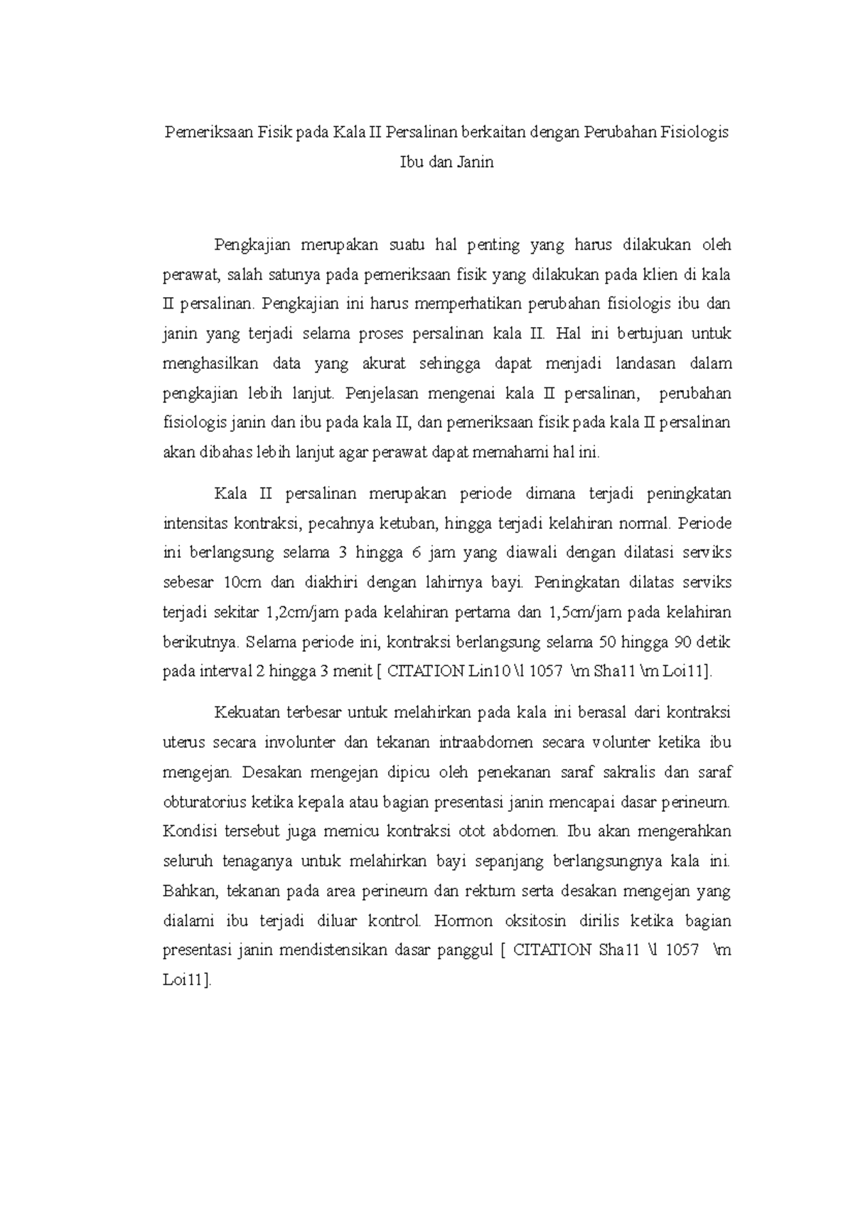 Pemeriksaan Fisik Kala II Persalinan: Anatomi, Fisiologi, Etika - Studocu