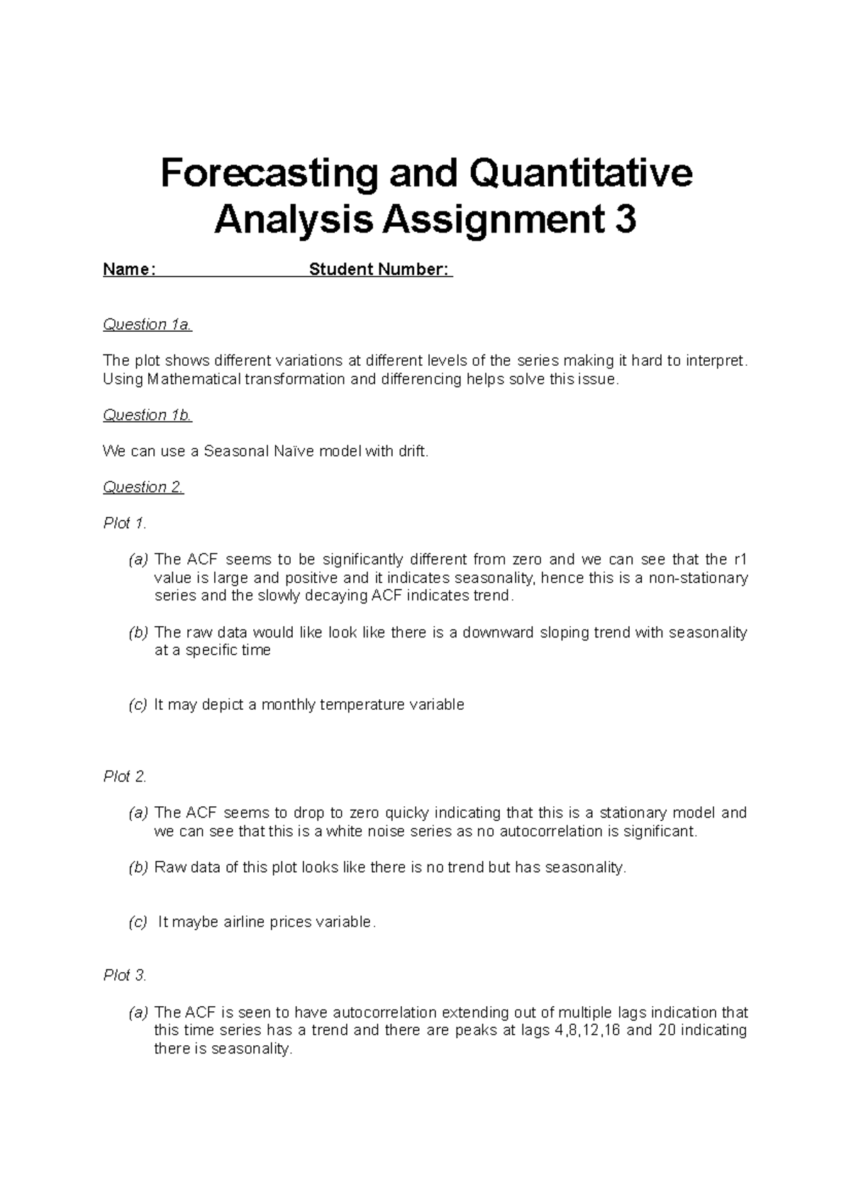 S3887432 Forecasting and Quantitative Analysis Assignment 3 ...