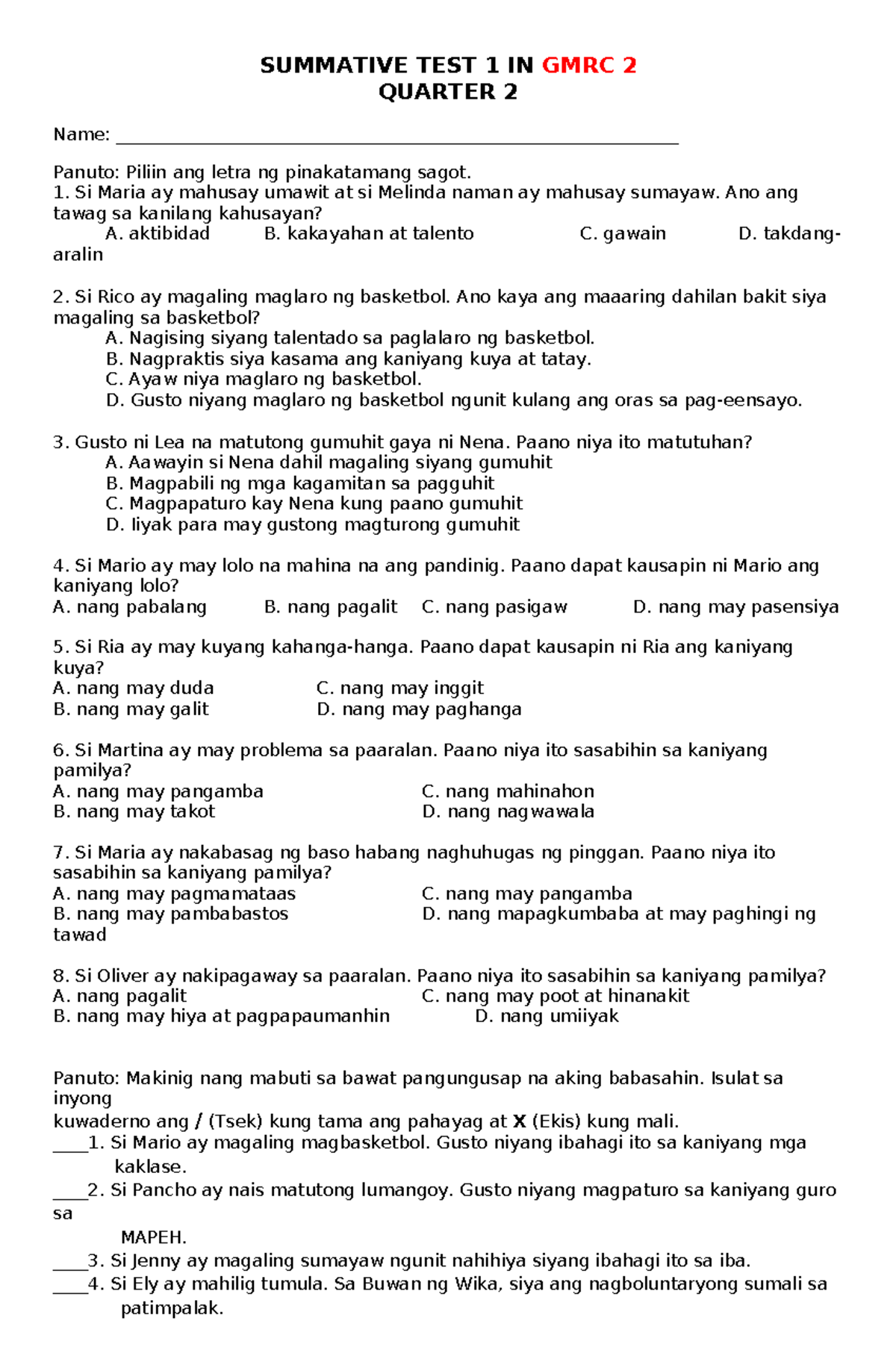 Q2 ST1 GMRC2 - Summative Test Reviewer - Studocu