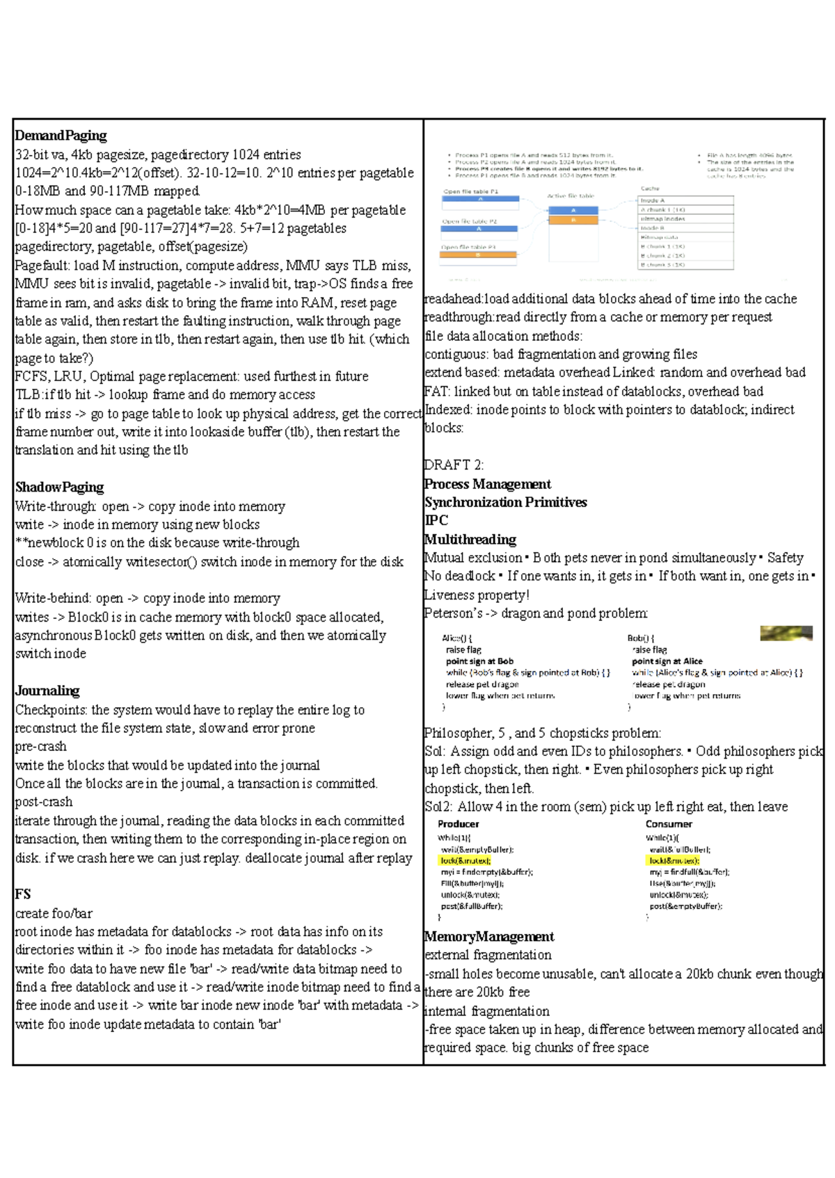 Comp310 crib - crib sheet - DemandPaging 32-bit va, 4kb pagesize, pagedirectory 1024 entries ...