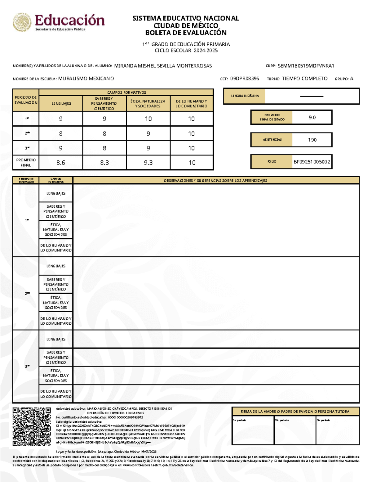 Boleta de Evaluación 1er Grado Primaria - Ciclo Escolar 2025 - Studocu