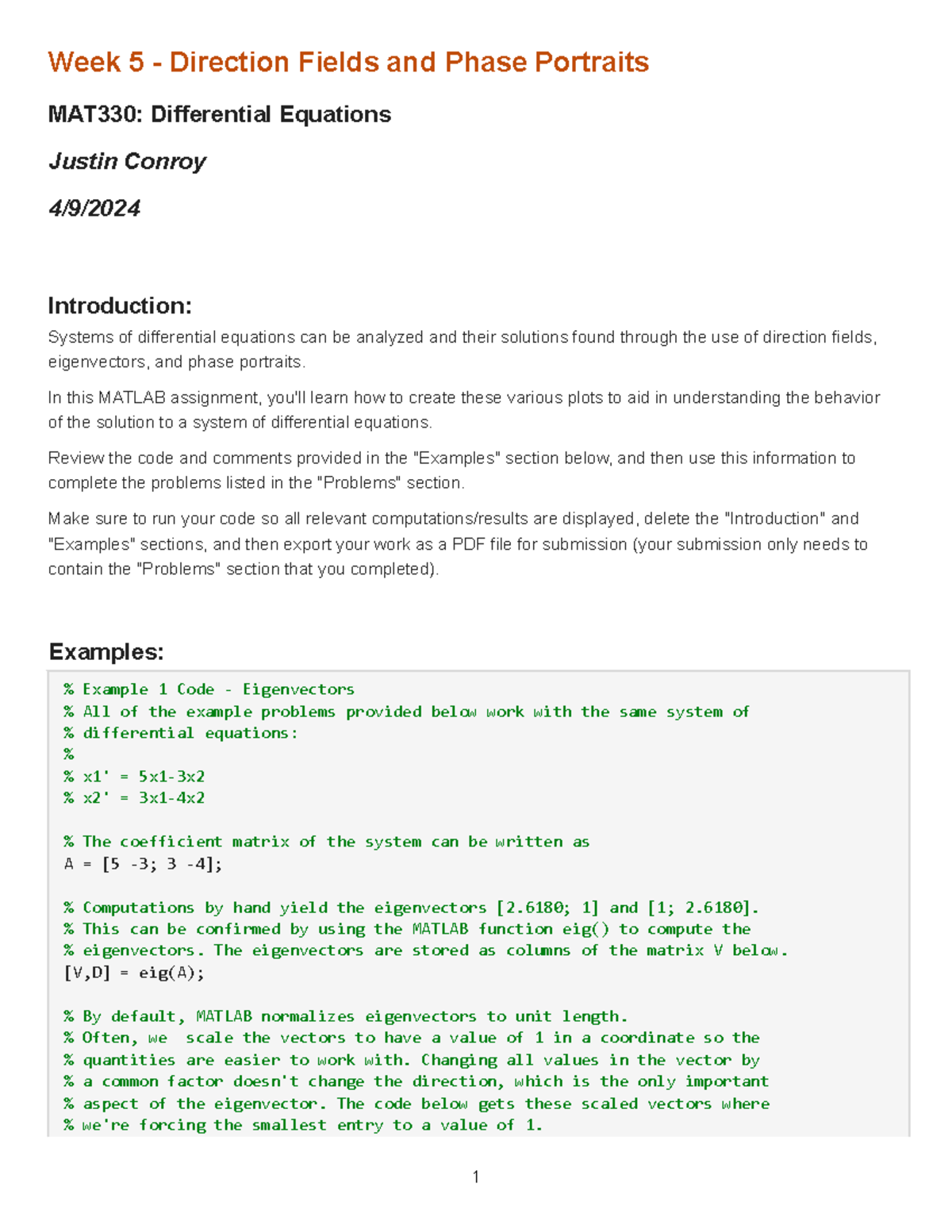 MAT330 Week 5: Direction Fields & Phase Portraits Assignment Guide - Studocu