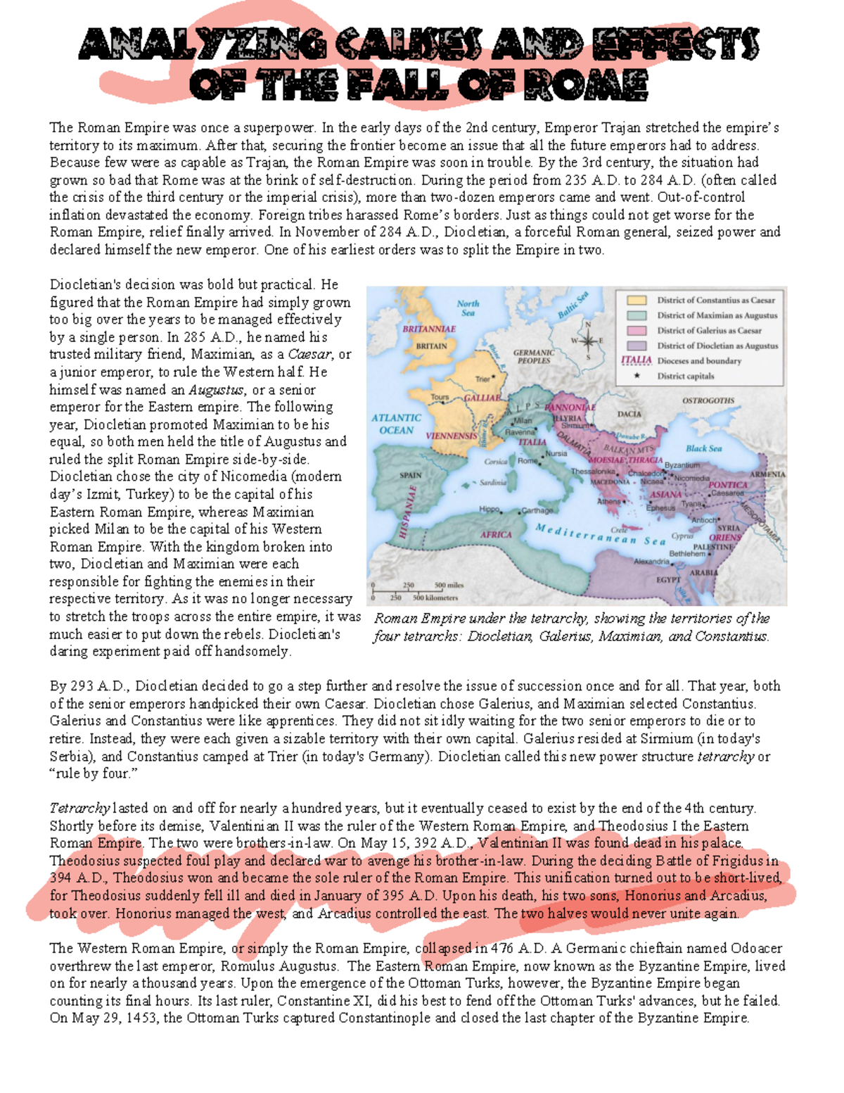 Fall Of Rome Worksheets The Fall Of The Roman Empire PPT And