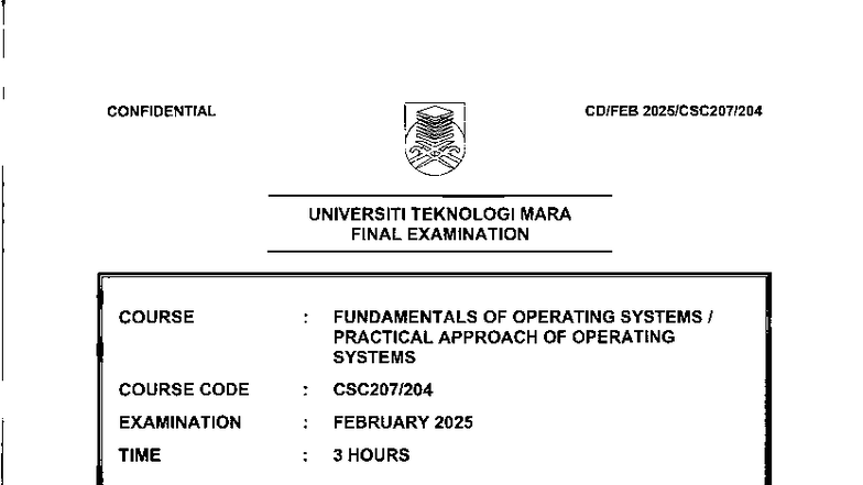 FEB2025 - CSC248 Final Exam: Fundamentals of Operating Systems - Studocu