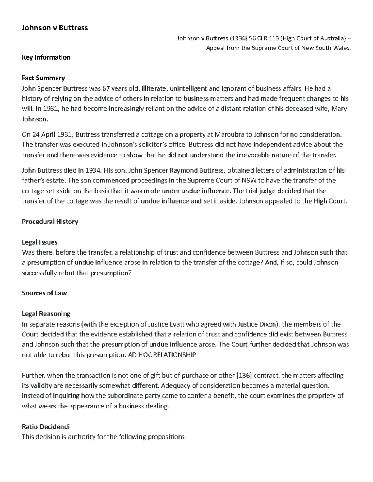 Johnson v Buttress Case Study - Insights on Undue Influence in Law ...