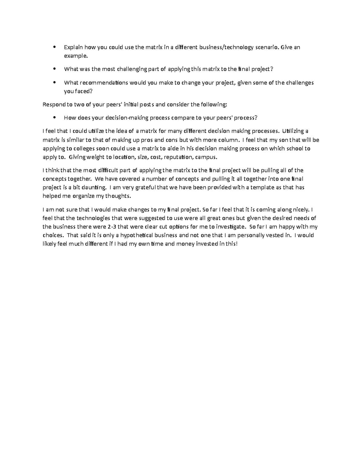 6-1 - Discussion on Matrix Application in Business Scenarios - Studocu