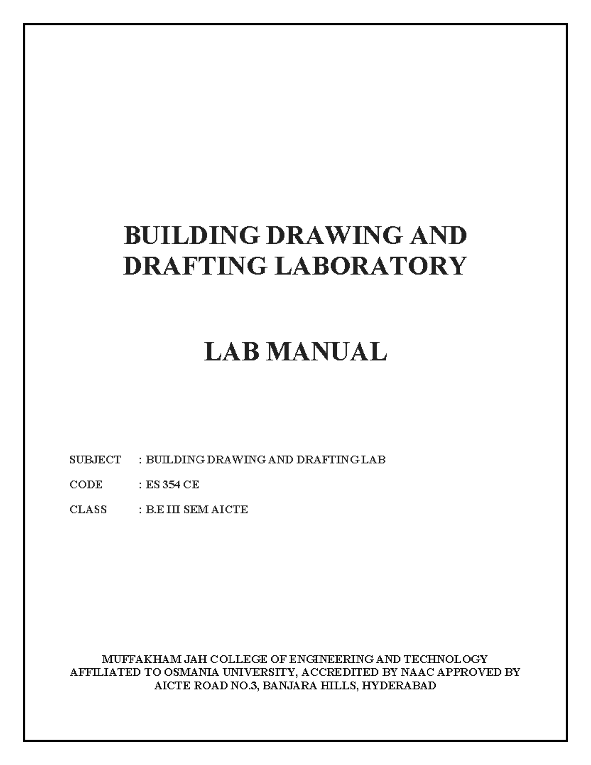 Building Drawing And Drafting Lab Manual Es 354 Ce Studocu