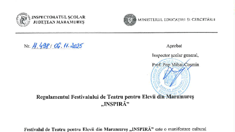 Regulament Festival Teatru Elevi Maramureș - ISJMM 2025-2026 - Studocu