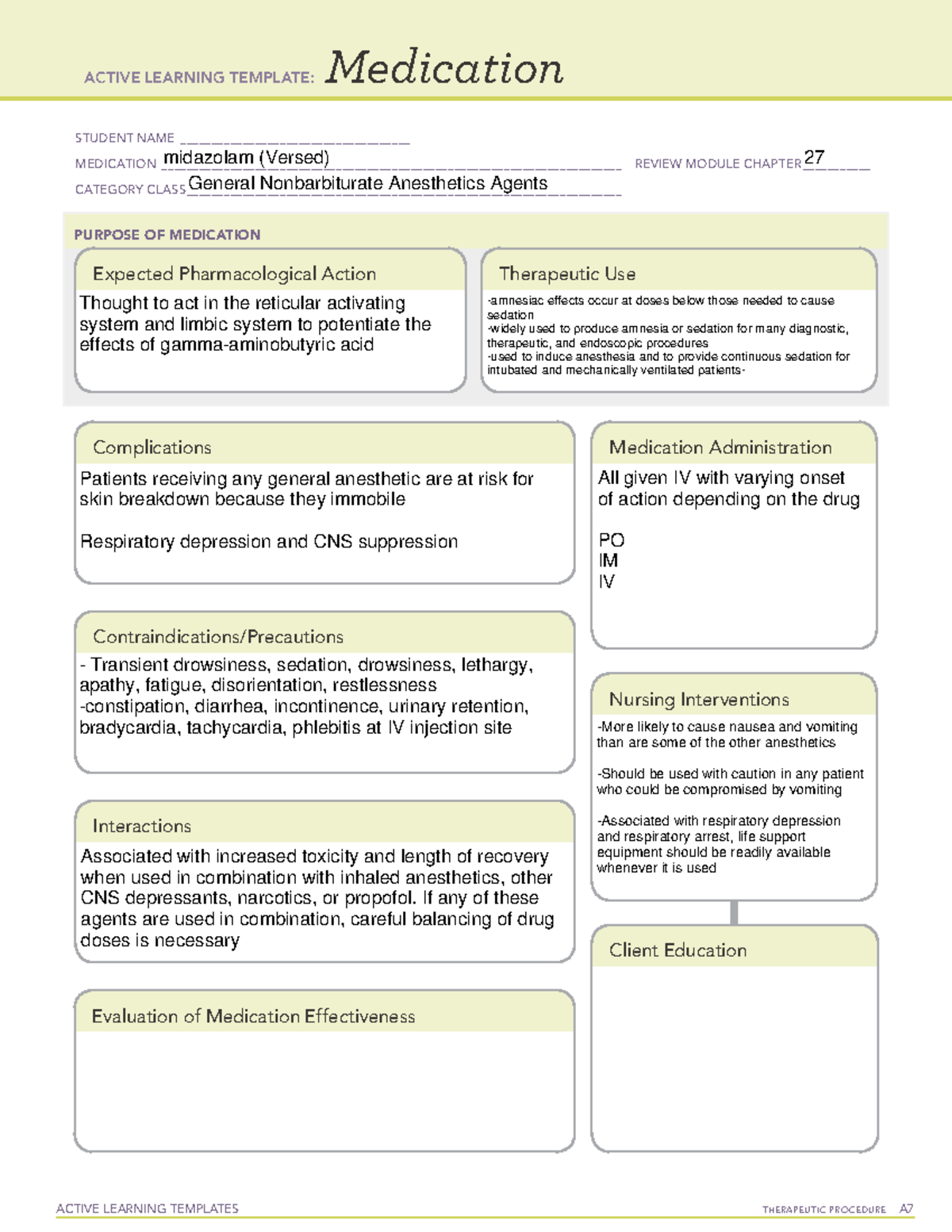Midazolam (Versed) Drug Card: Key Information & Nursing Interventions ...