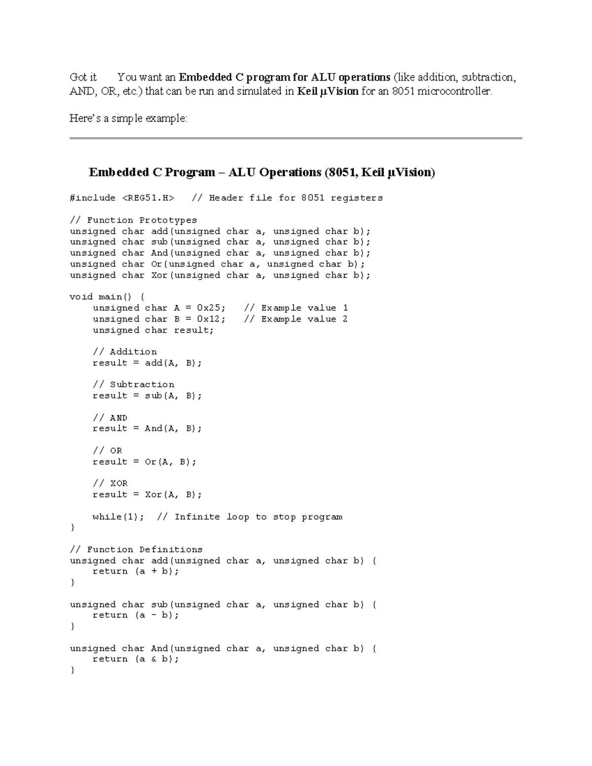 Embedded C Program for ALU Operations (8051, Keil µVision) - Studocu