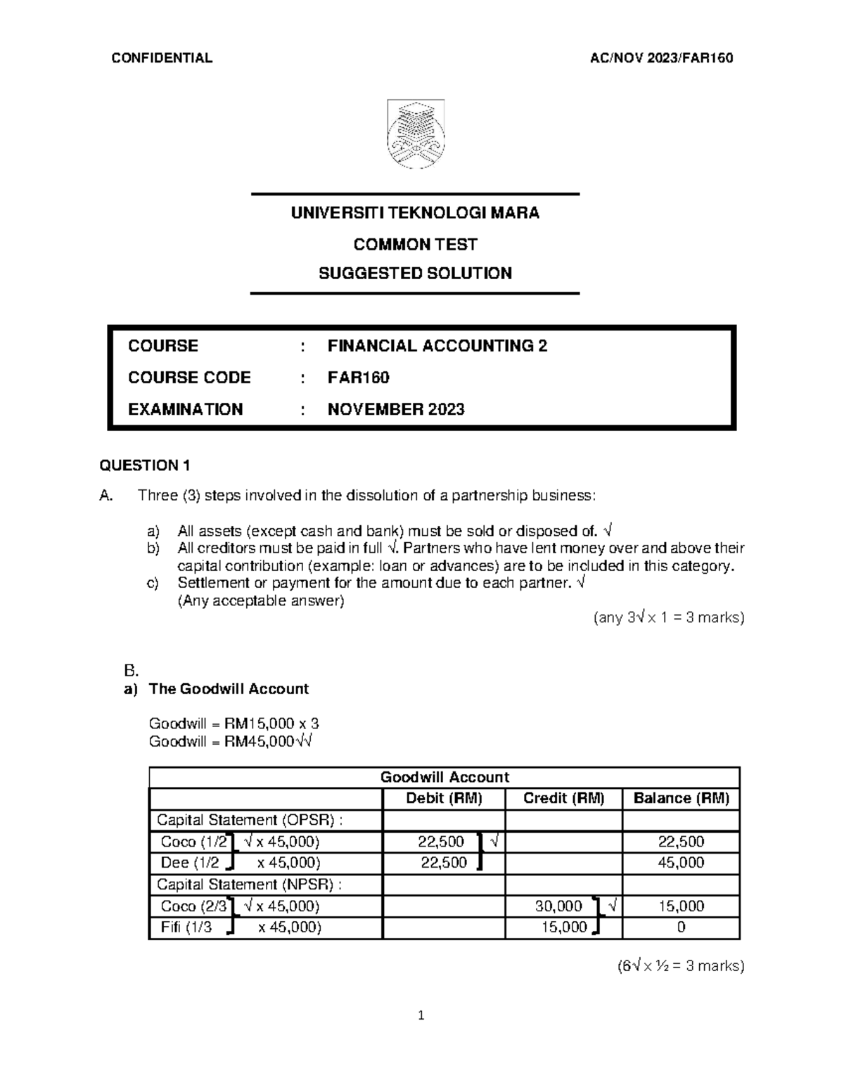 Common Test Solutions for FAR160: Financial Accounting 2 - Nov 2023 ...
