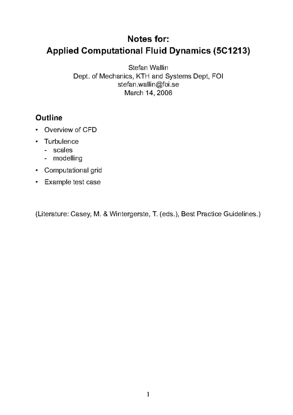 Applied Computational Fluid Dynamics Lecture Notes Notes For