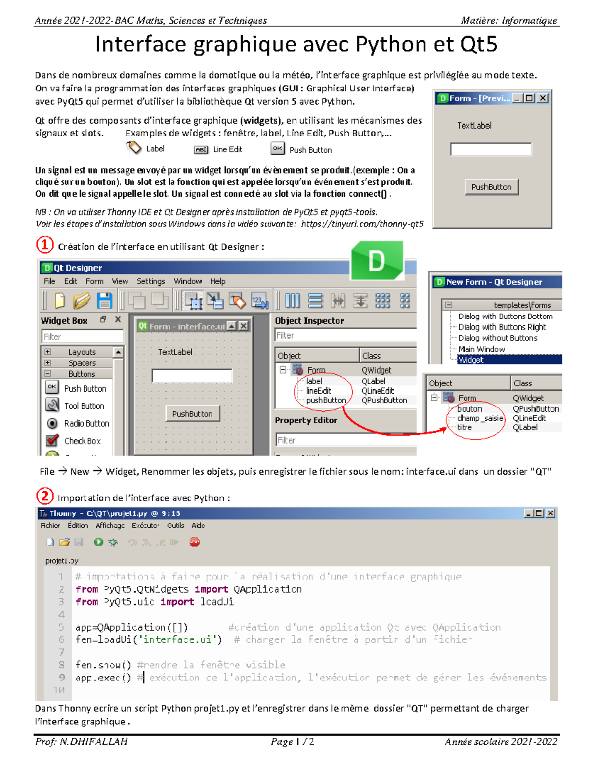 Informatique - Interface Graphique avec Python & Qt5 (2021-2022) - Studocu