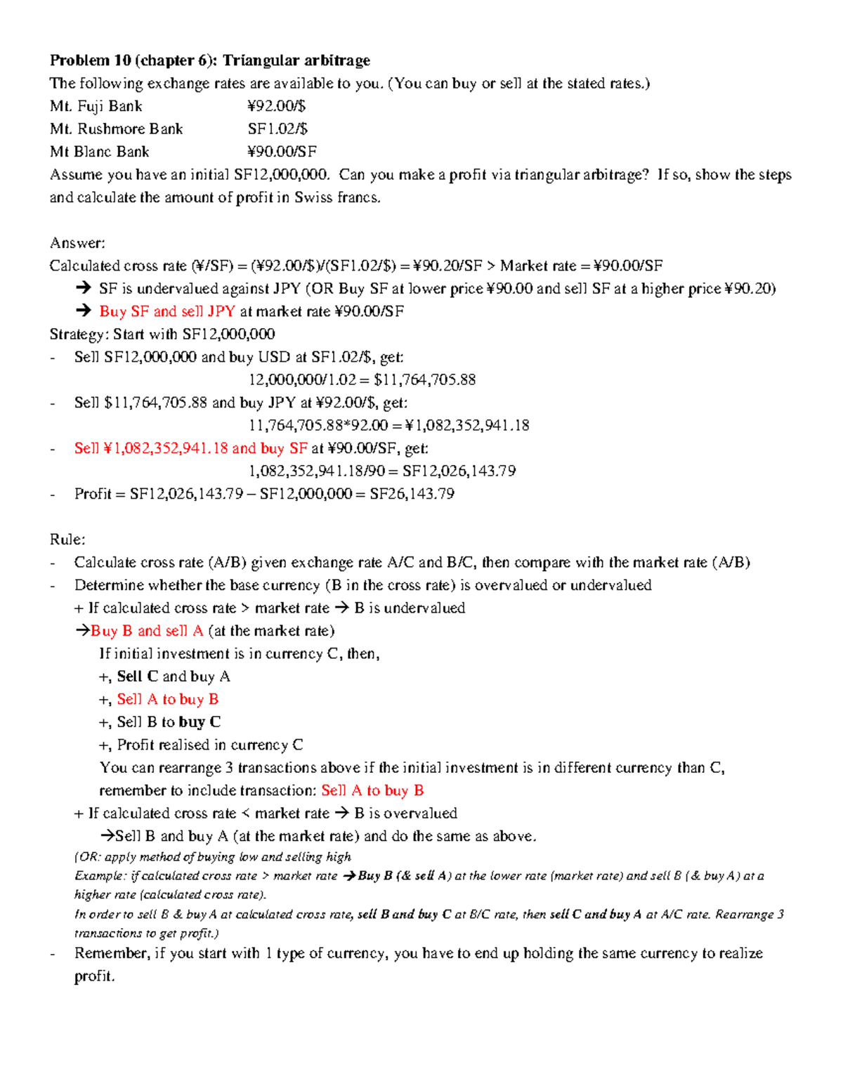Chapter 3 Triangular arbitrage IFI TUT - Problem 10 (chapter 6): Triangular arbitrage The ...