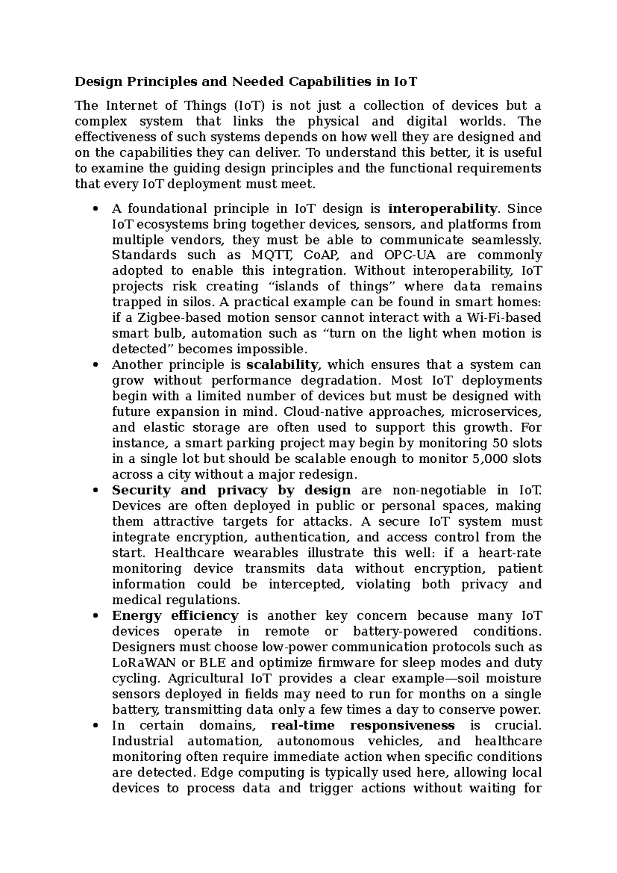 Design Principles & Capabilities for IoT Systems (CS101) - Studocu