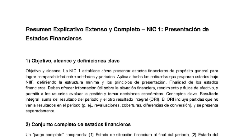 Resumen Completo NIC 1: Presentación de Estados Financieros - Studocu
