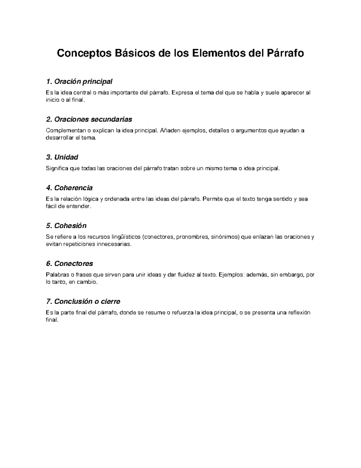 Elementos Básicos del Párrafo: Conceptos Clave y Estructura - Studocu
