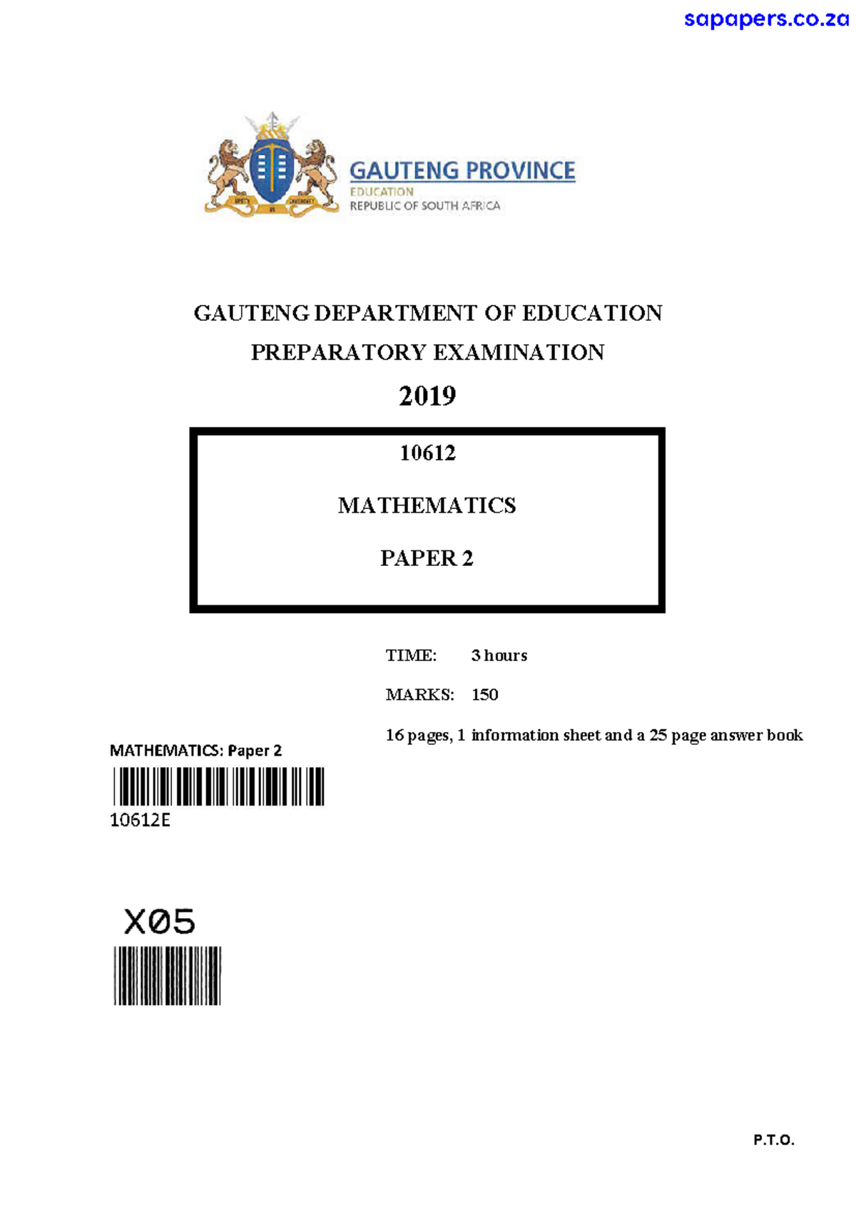 Mathematics P2 2019 Gauteng Prep Exam Question Paper - Studocu
