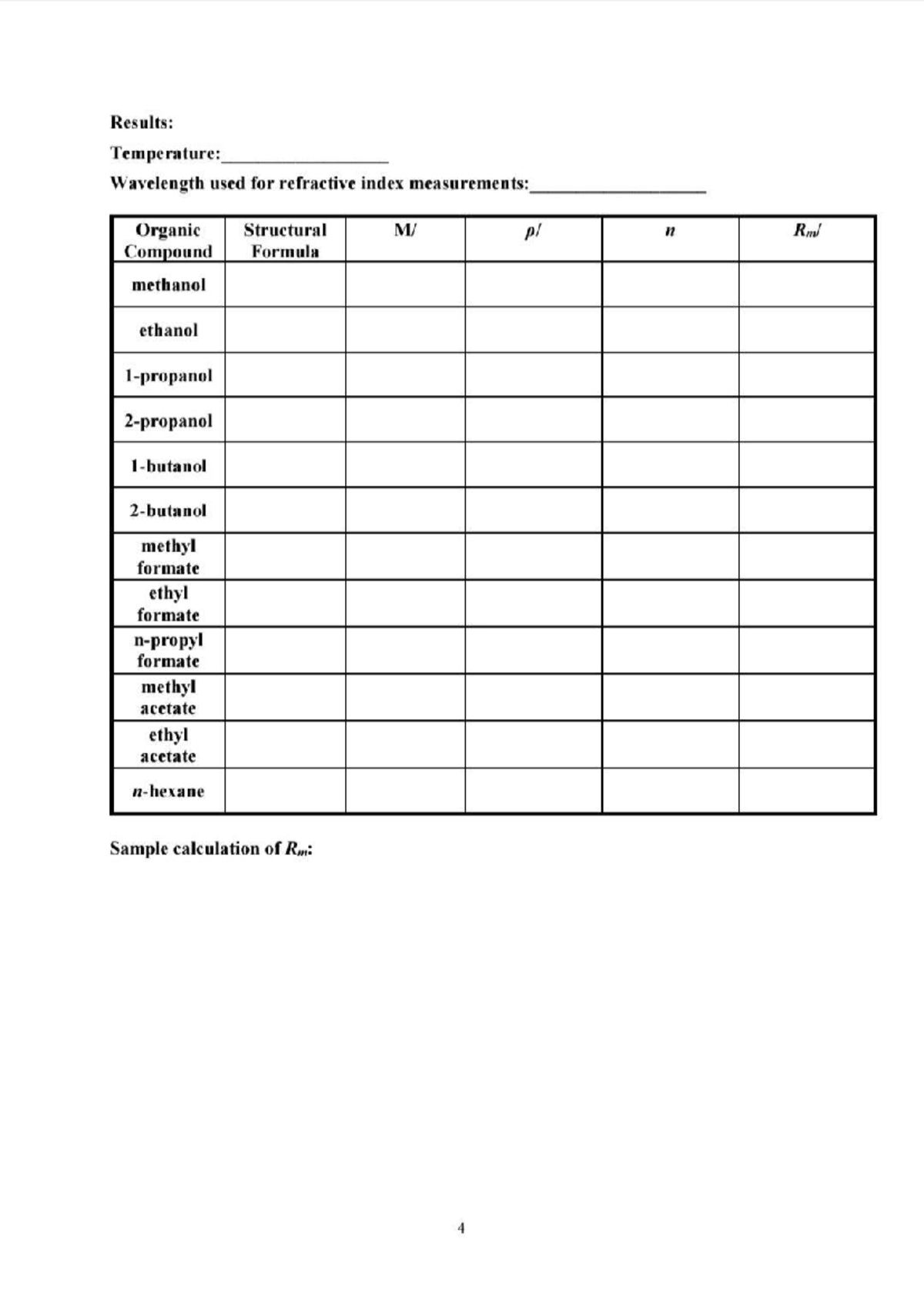 Chem230 - CHEM230 - Results: Temperature: Wavelength used for refractive index measurements ...