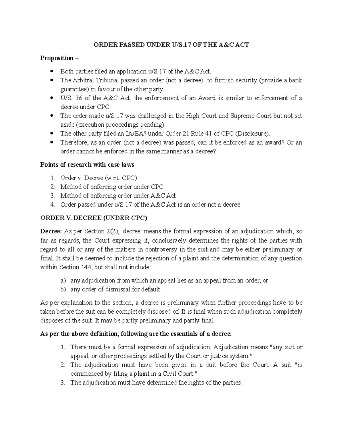 Order passed under u S.17 of the A&C Act - ORDER PASSED UNDER U/S OF ...