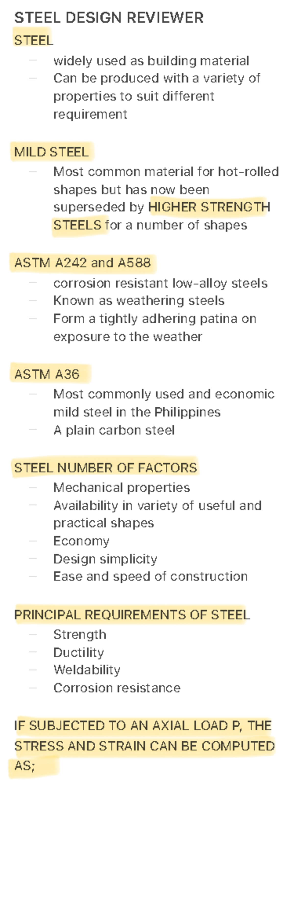 Steel Design Reviewer Summary - CE 101 Course Notes - Studocu