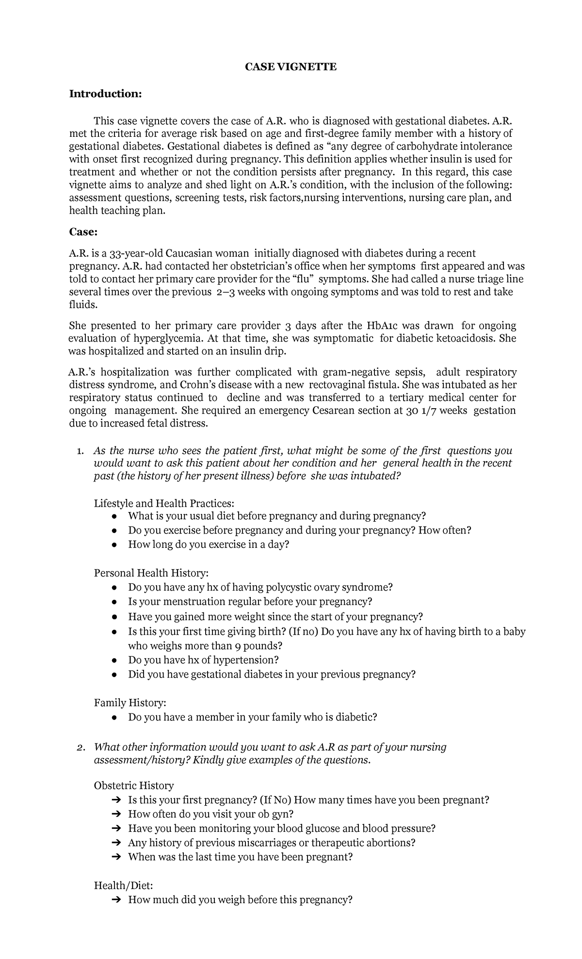 Case Vignette - CASE VIGNETTE Introduction: This case vignette covers ...