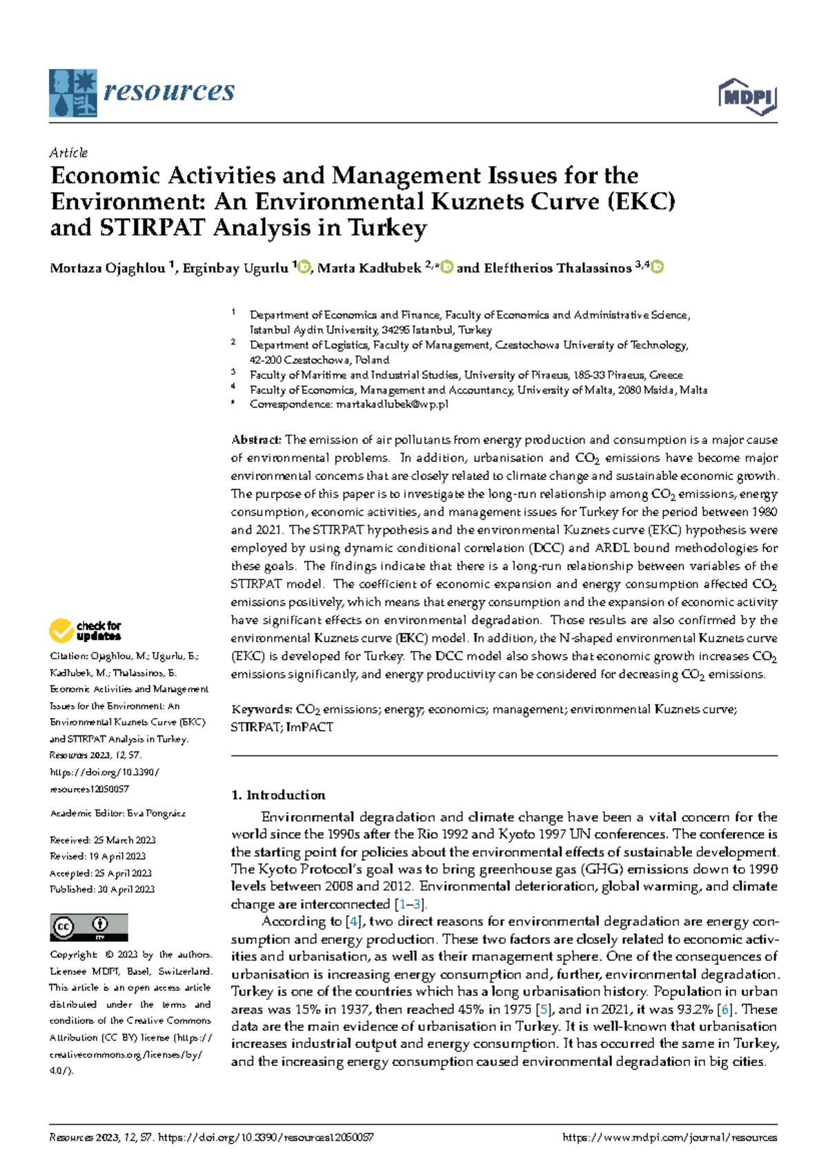 ECO 2023: EKC and STIRPAT Analysis of CO2 Emissions in Turkey - Studocu