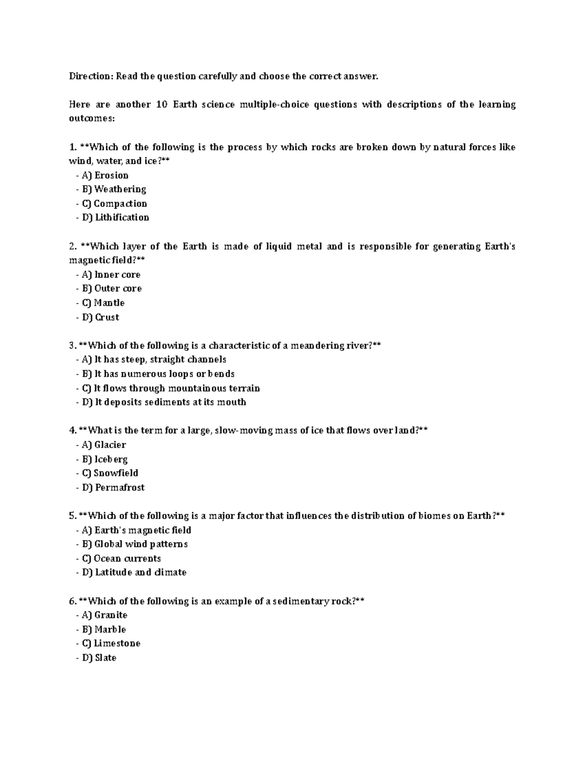 EE50 - Earth Science Quiz: Key Concepts and Processes Explained - Studocu