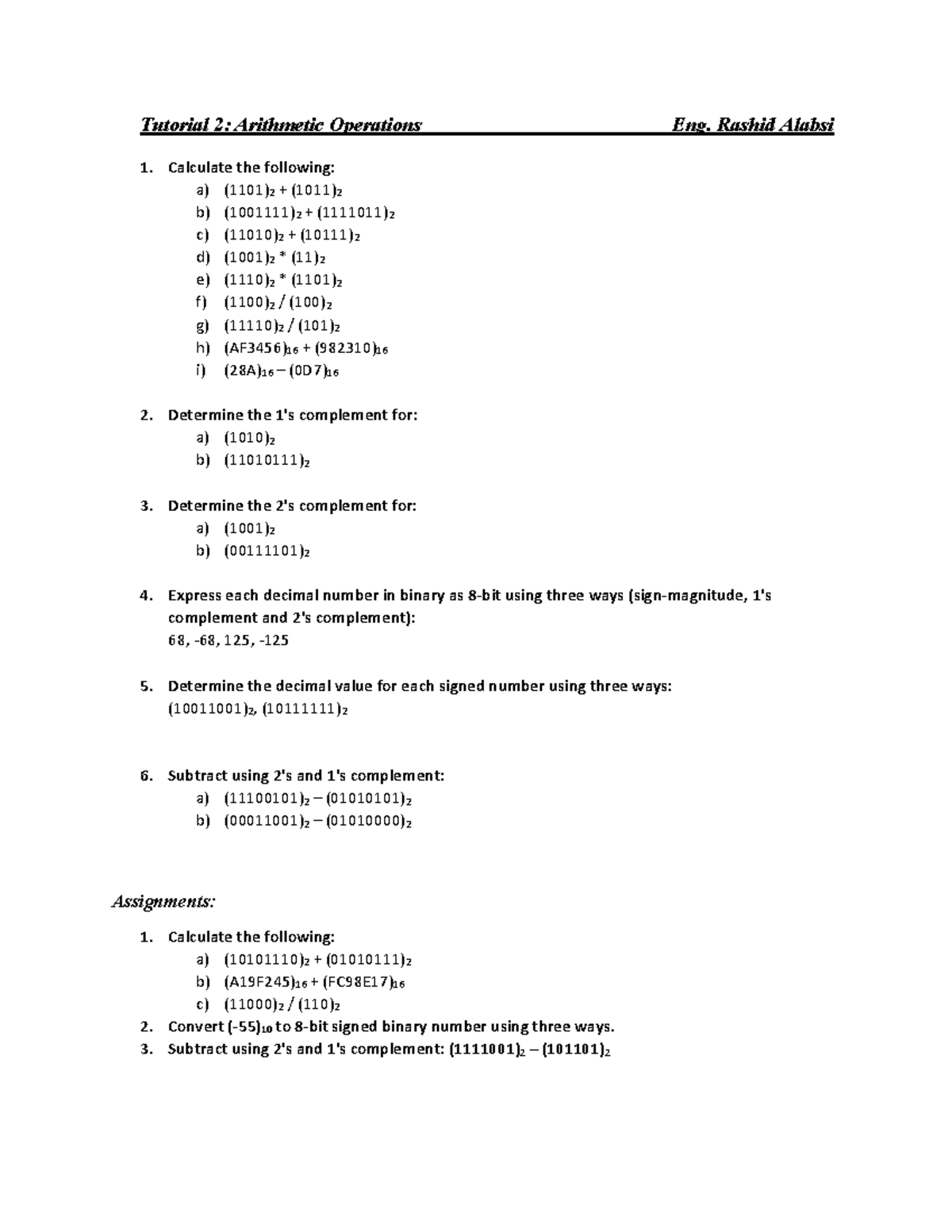 Tutorial 2 - Arithmetic Operations - Tutorial 2 : Arithmetic Operations ...
