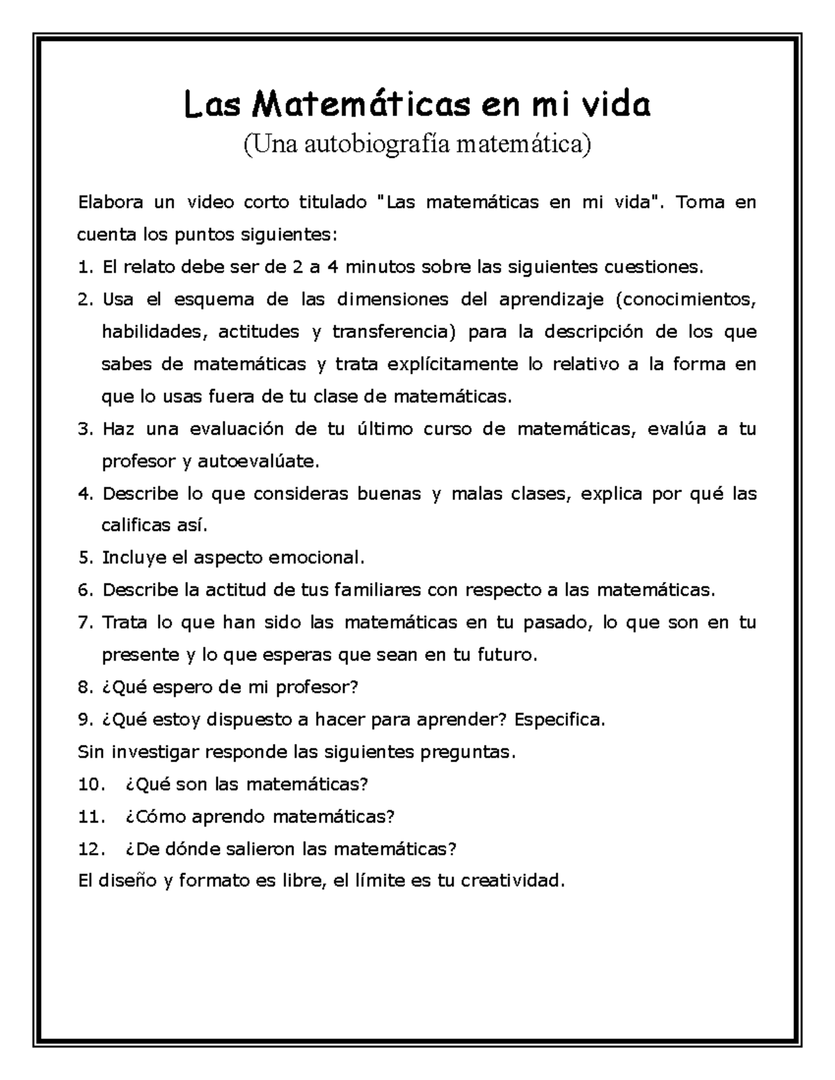 Las Matemáticas en mi vida - Las Matemáticas en mi vida (Una ...
